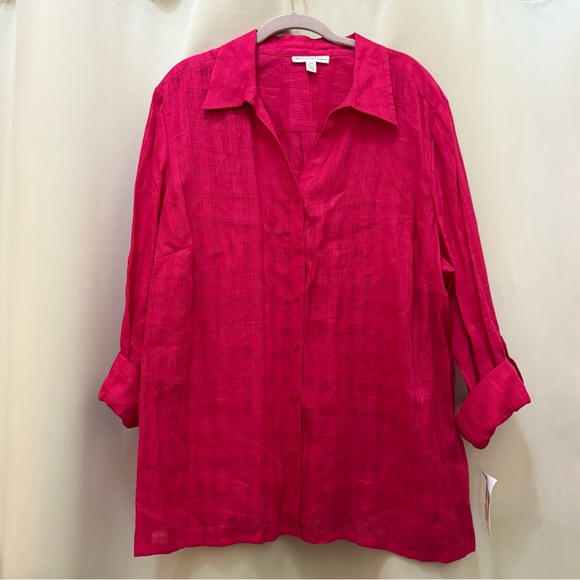 JM Collection | Tops | Jm Collection 0 Linen Button Down Collared Long ...